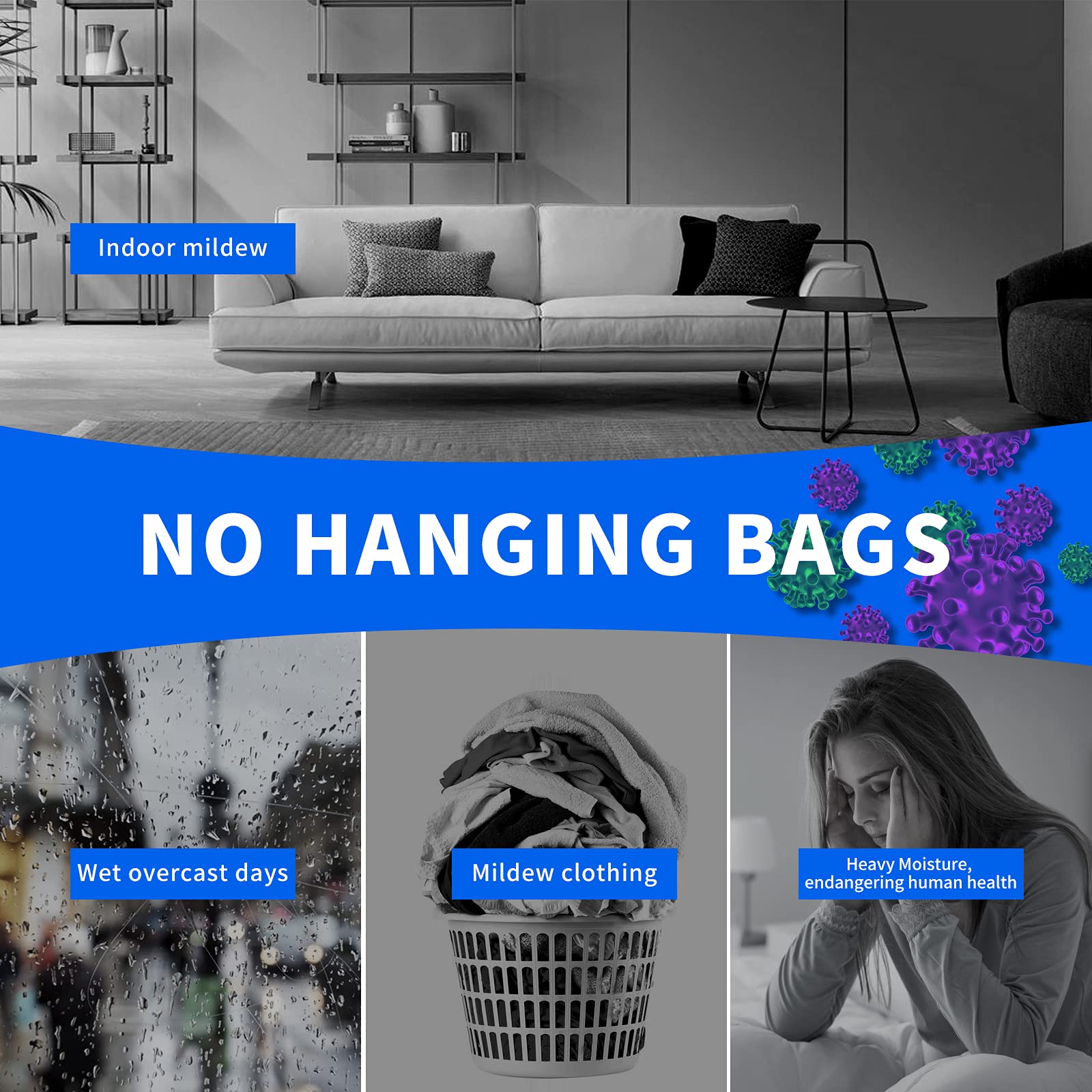ZSZMFH 15 Pack Moisture Absorber Hanging Bags, Fragrance Free Humidity Packs, Hanging Closet Dehumidifier Bags, Moisture Absorber Packets-220g/pack.