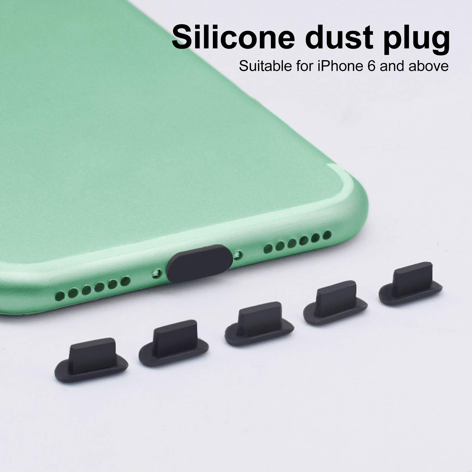 Silicone AntiDust Plugs for iPhones 13 12 Mini Pro Max 11 iPads AirPod, 5pcs Lightnings Charging Port Cover Compatible with iPhones X, XS, XR, 8, 7, 6 Plus Black