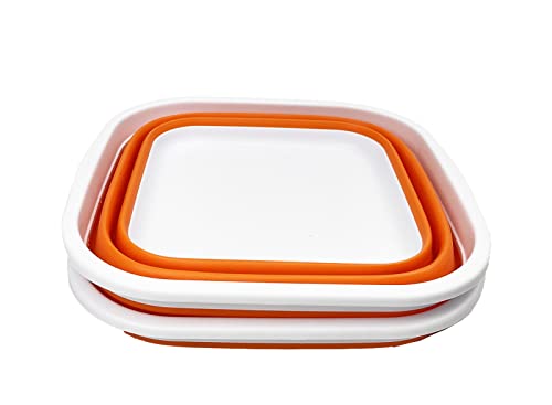 SAMMART 5.5L (1.4 Gallons) Set of 2 Collapsible Tub - Foldable Dish Tub - Portable Washing Basin - Space Saving Plastic Washtub (White/Orange)