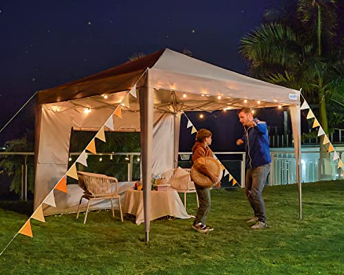 Quictent Privacy 8'x8' Pop up Canopy Tent Enclosed Instant Gazebo Shelter with Sidewalls and Mesh Windows Waterproof (Beige)