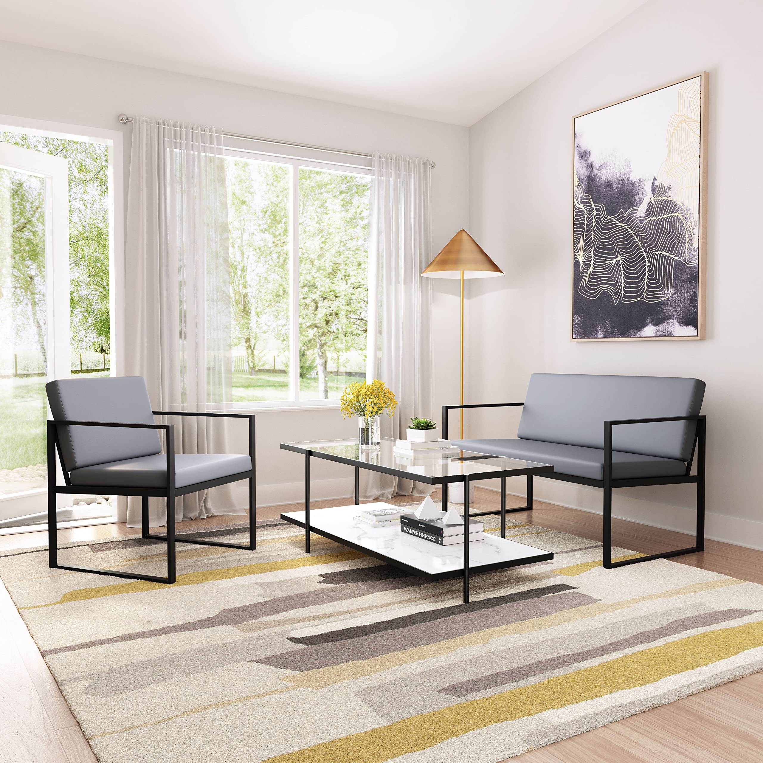 Zuo Modern - Claremont Sofa Gray - Modern - Seating - Plywood, Steel, Foam, 100% Polyurethane - Indoor - 29.5in Height