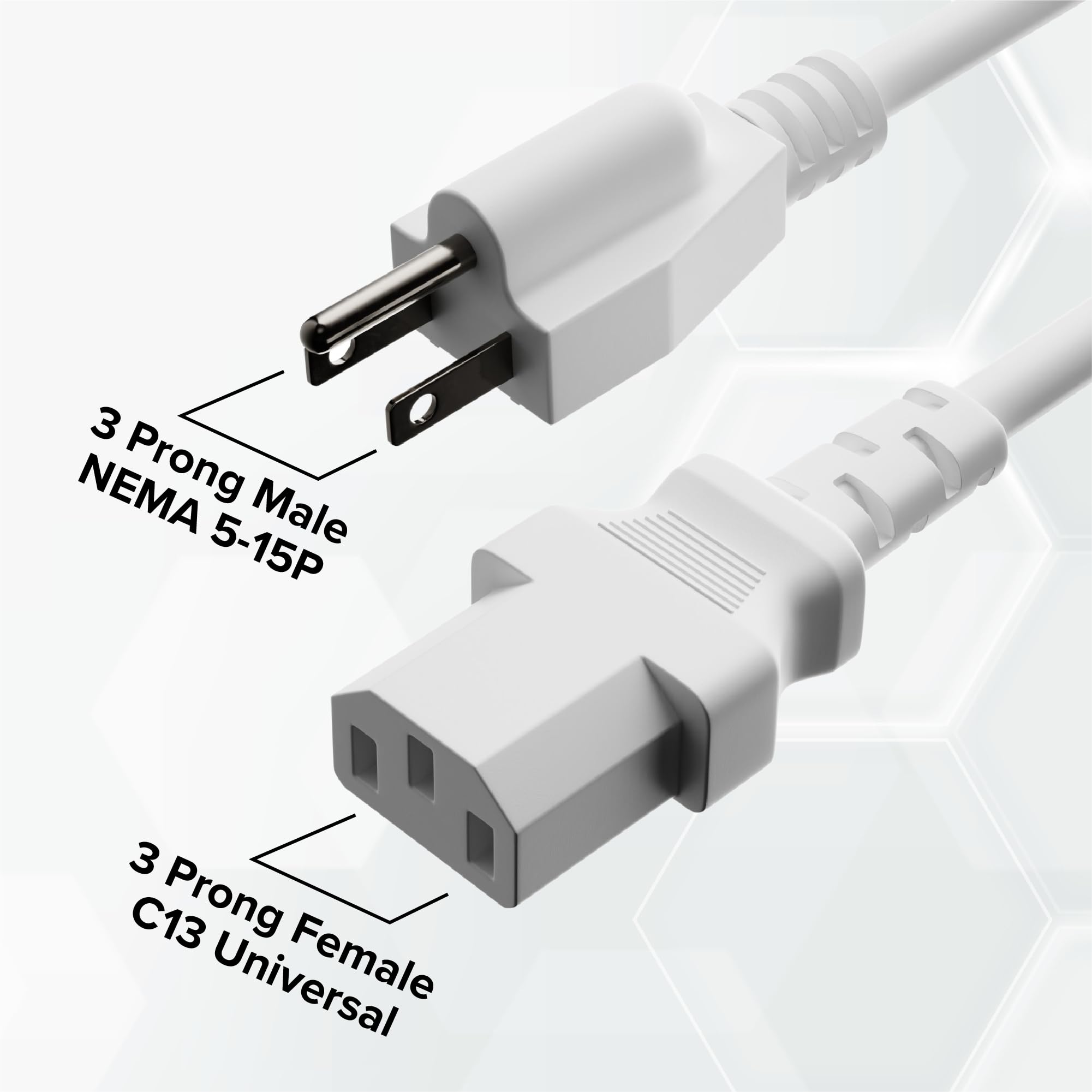 THE CIMPLE CO 6 Feet, White - 3 Prong AC Power Cable for Computer, Medical, Server, & Desktop - C13 Power Supply Cord - NEMA 5-15P to C13 / IEC 320 - (1.8 Meter)