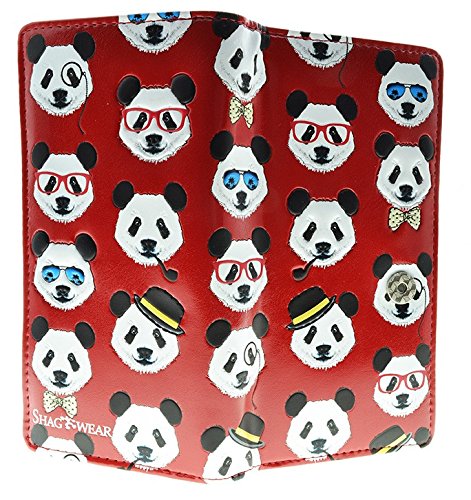 Shag Wear Panda Repeat Large Animal Wallet for Women Vegan Faux Leather Red 7"