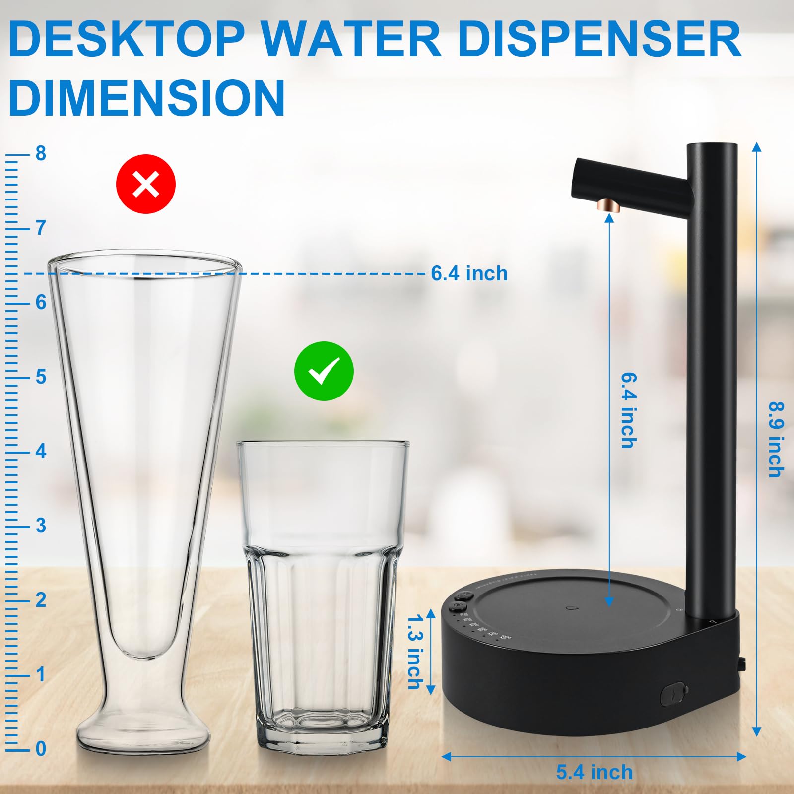 Desktop Water Dispenser - Automatic Water Dispenser 5 Gallon for Universal Bottles, Intelligent Water Pump Drinking Water Dispenser, Dispensador de Agua for Home/Camping/Office(Black)