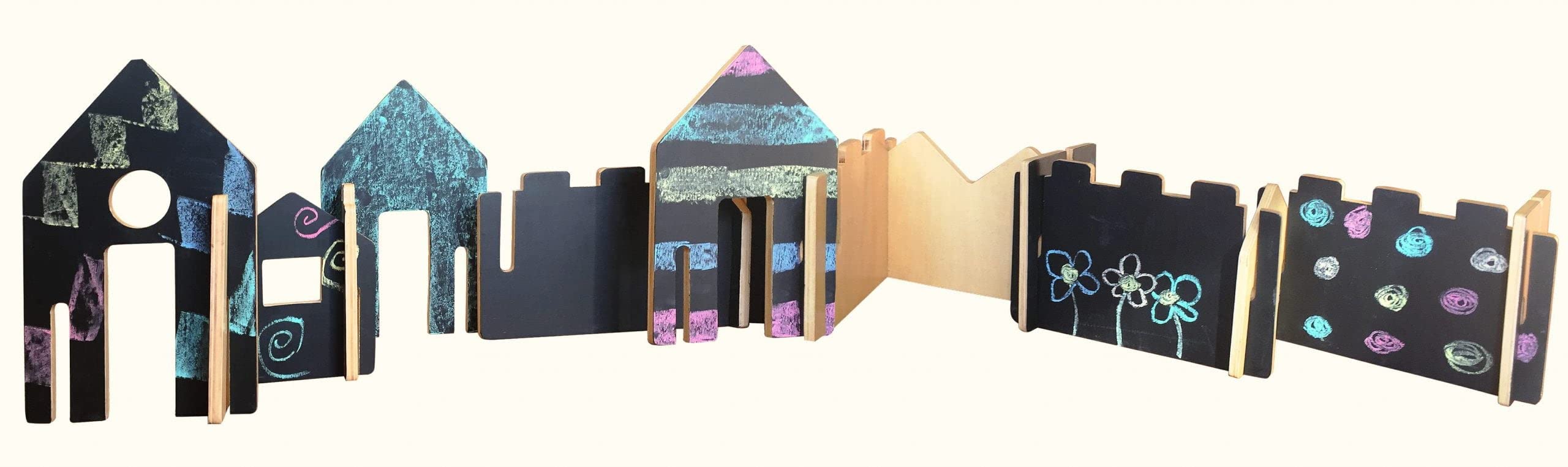THE FRECKLED FROG Happy Architect - Create 'N’ Play - Set of 28 - Ages 2+ - Wooden Blocks for Preschoolers and Elementary Aged Kids - Construct Buildings, Towns and Cities - Blackboard Surfaces