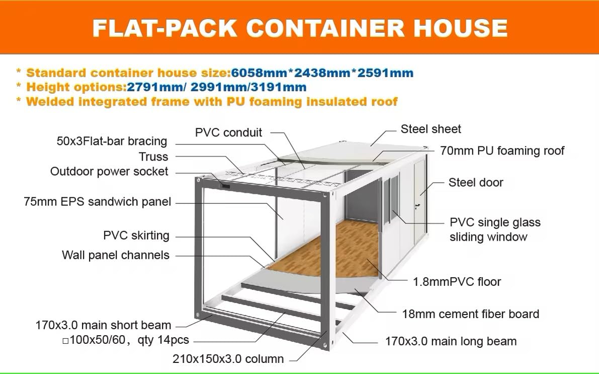 Generic Airconditined Modular Home Prefabricated Luxury Bungalow, Home,Storage 20ft Container Home, Customized