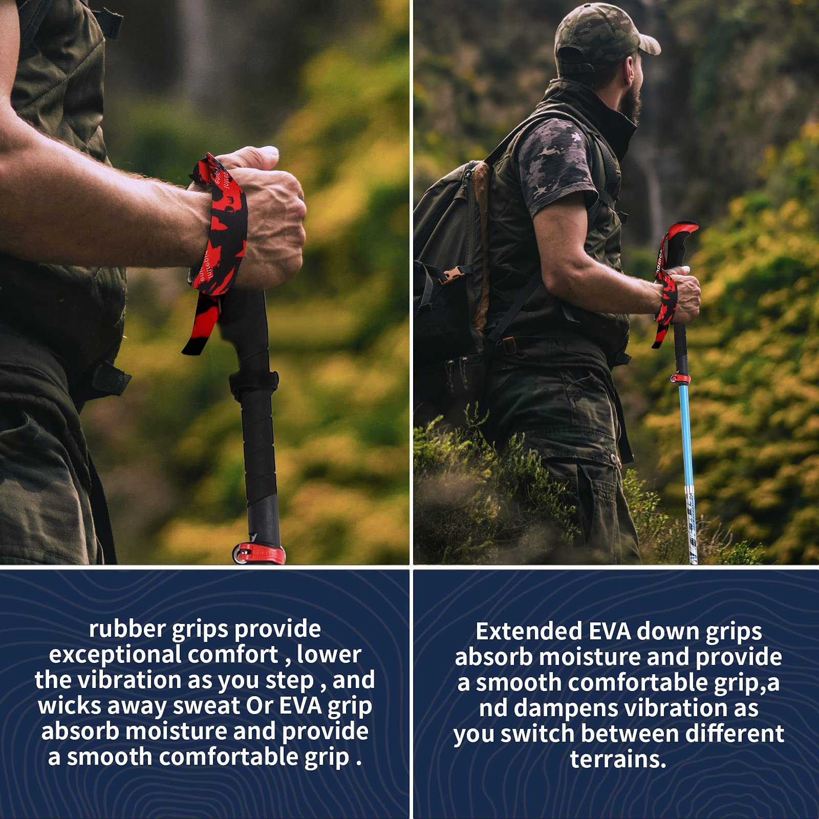 Carbon Fiber Trekking Poles -Ultralight,Collapsible and Telescopic, Hiking Poles with Quick Adjustable Locks for Hiking Camping Mountaining Backpacking Walking (2 Packs Red)
