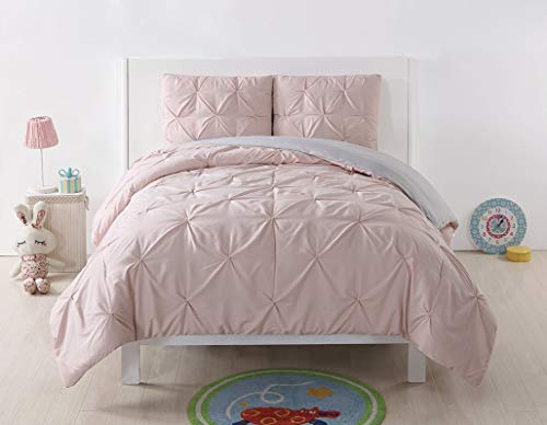 My World Twin XL Pleated 2-Piece Duvet Set, Blush/Silver Grey
