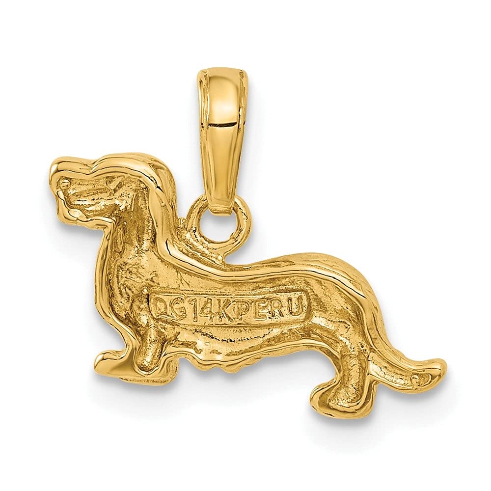 Diamond2Deal 14k Yellow Gold Long-Haired Dachshund Dog Pendant 14mm Length