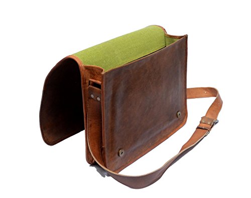 Leather Real Messenger Bag for Laptop Briefcase Satchel Men and Women Handmade Laptop Bag Satchel Bag Padded Messenger Bag (13 inch Small)