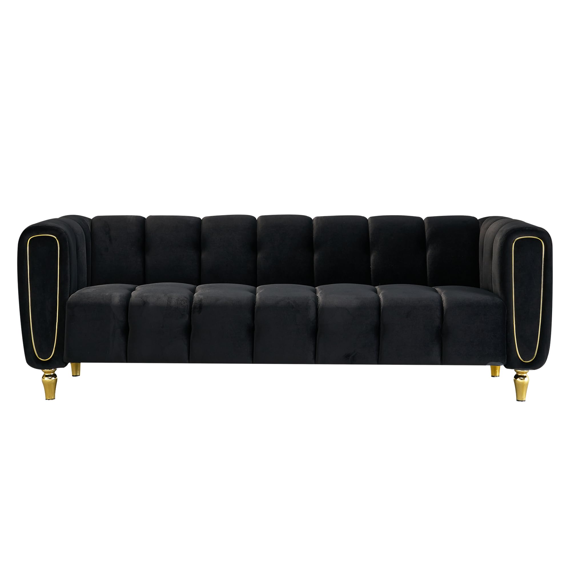 Homtique Modern Sofa for Living Room, Oversized Sofa-83inch Comfy Velvet Sofa, Channel-Tufted Design Couch Deep Seat for Bedroom, Studio, Office (Black)