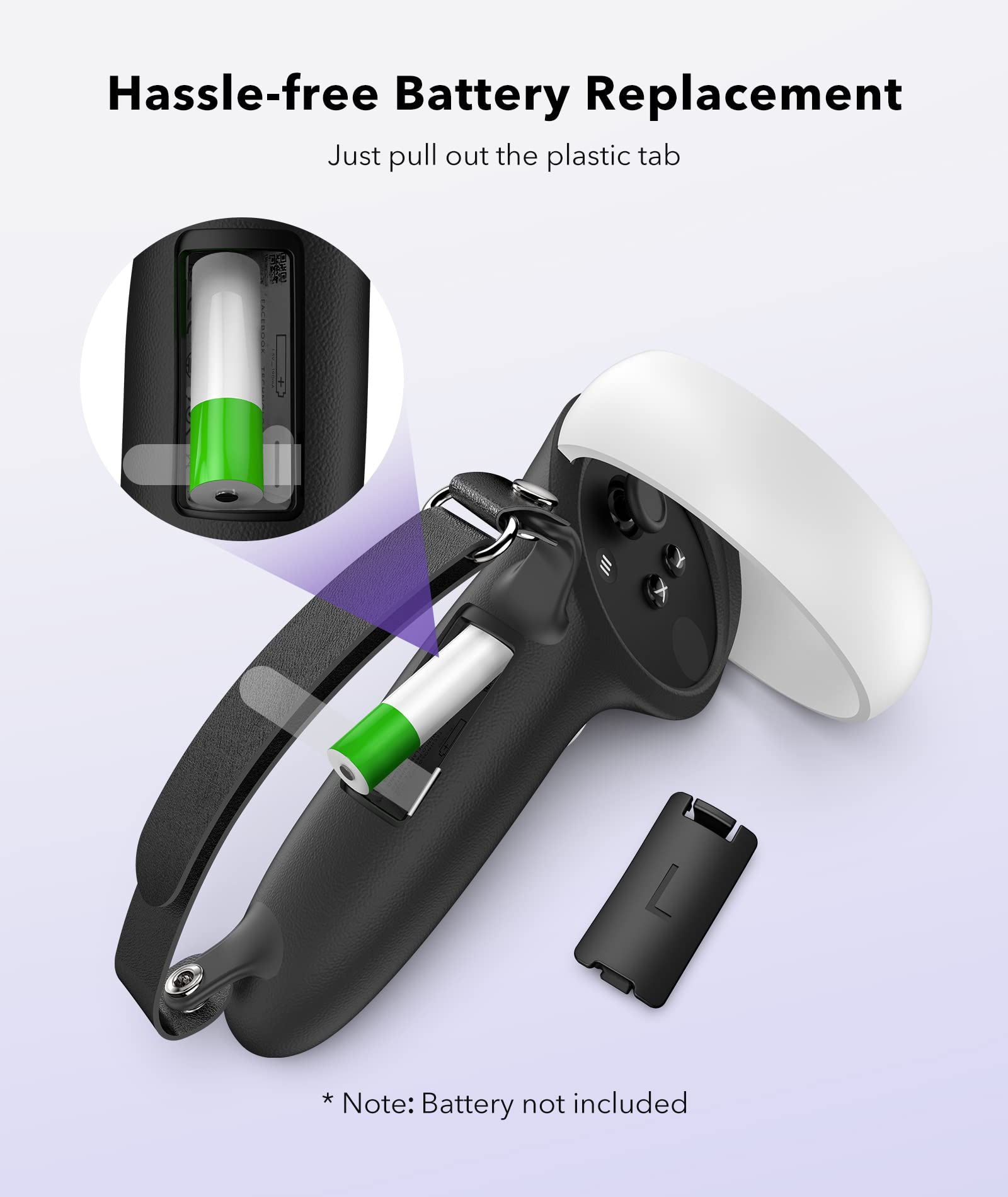 Extended 1.56" Controller Grips for Oculus Quest 2 VR Anti-Throw Grip Cover Suitable for Large Hands with Battery Opening & Adjustable Knuckle Straps Accessories for Meta Quest 2 (Black)