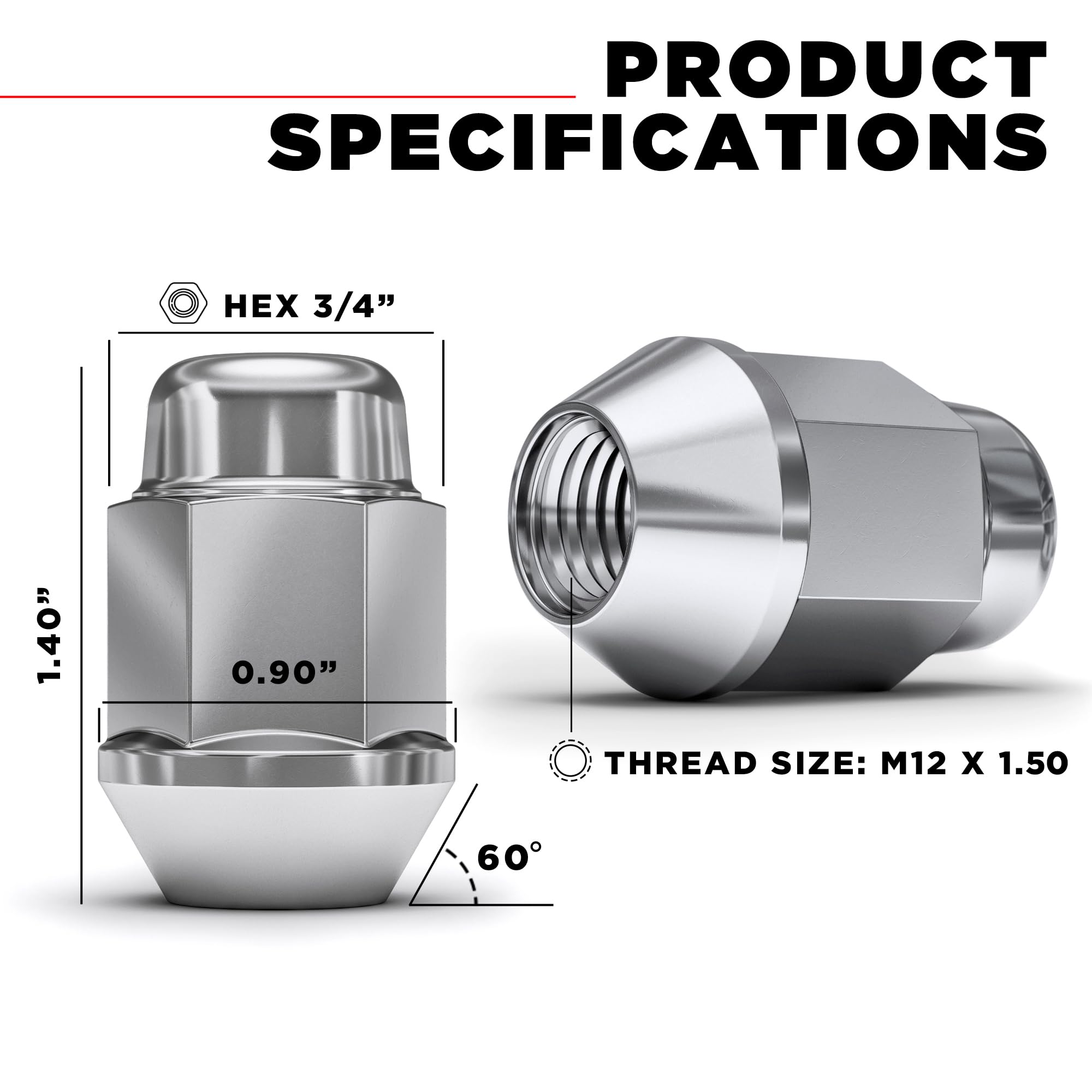 White Knight M12x1.50 Bulge Acorn Lug Nuts for Selective Aftermarket and Factory Wheels, Easy to Install, Durable Carbon Steel with Stylish Triple Layered Chrome Finish - 1707S-4AM (4 Pack)