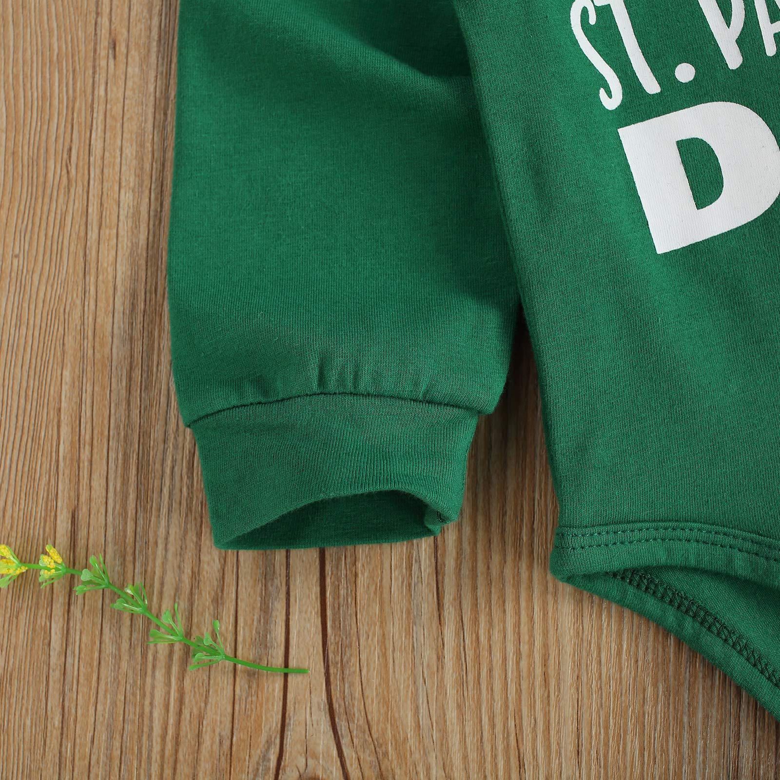 Newborn Baby Boys My First St. Patrick's Day Outfits Green Long Sleeve Romper Clover Print Trousers Hat 3Pcs Set (1#Green, 6-12 Months)