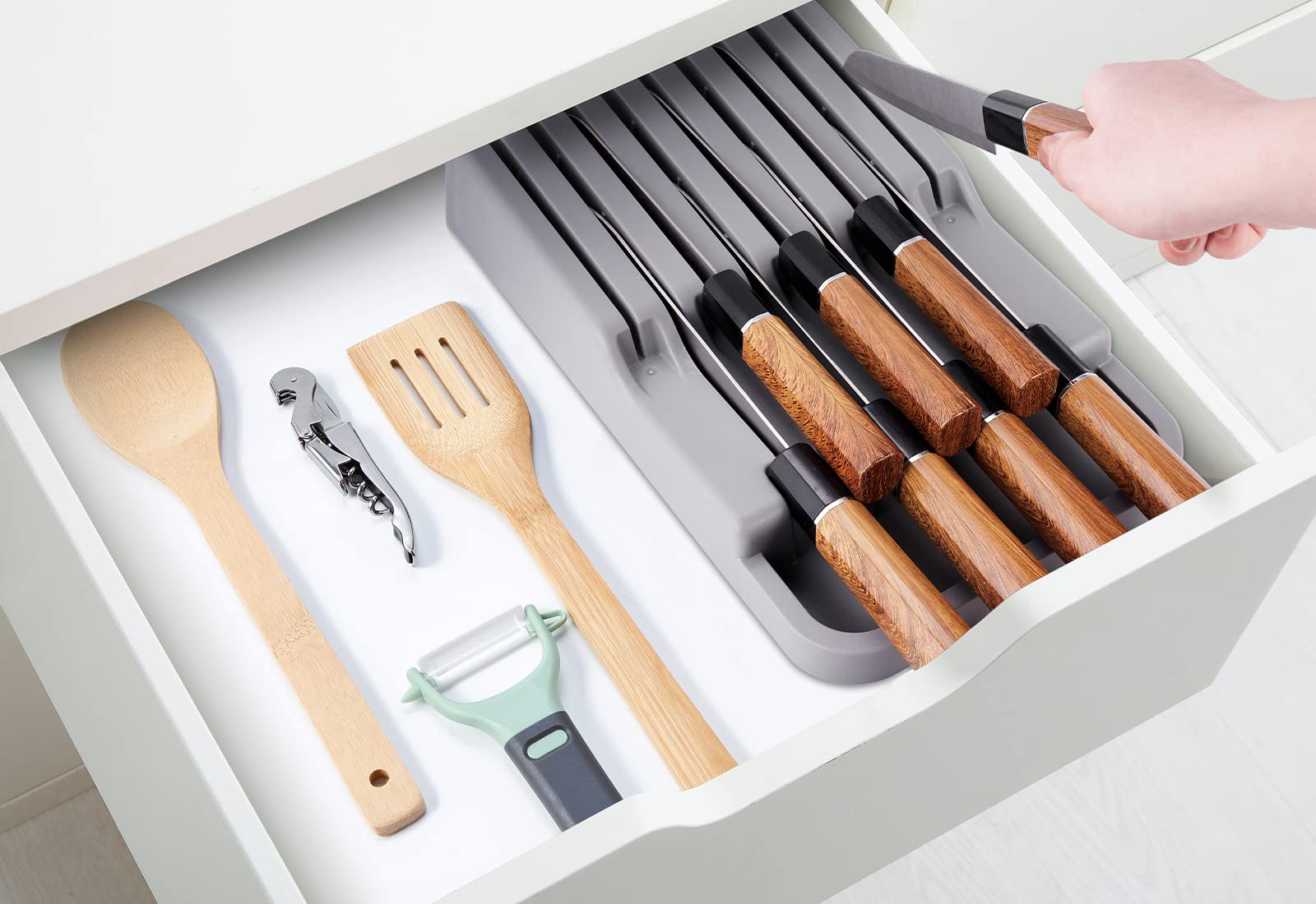 SOMIER In-Drawer Knife Block Kitchen Organizer Tray for Cutlery Drawer Holder Storage, Fit for 9 Knives