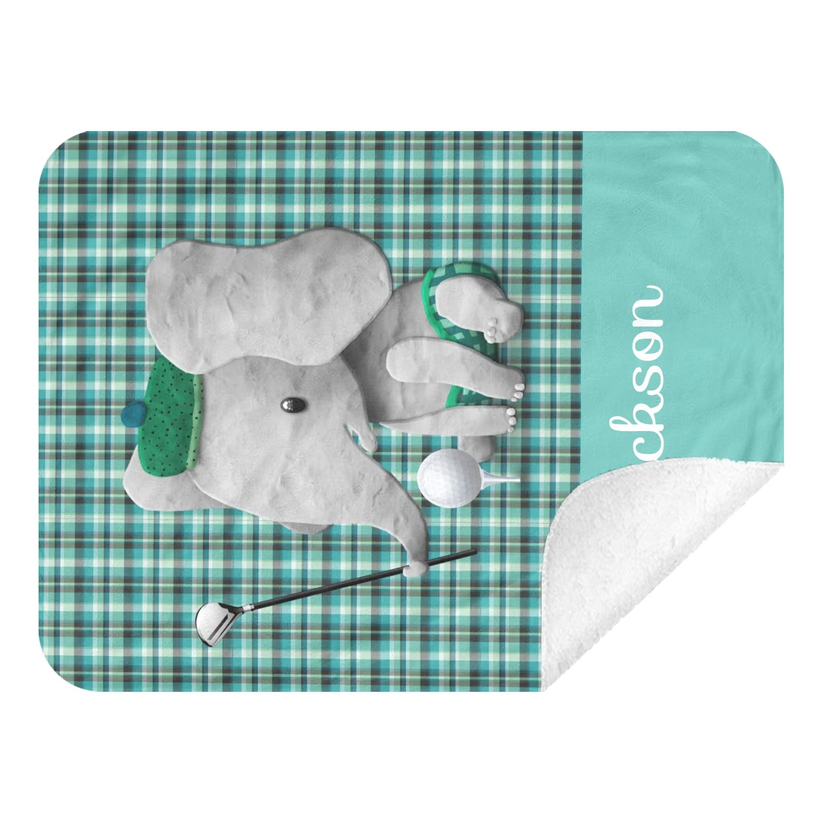 Elephant Play Golf Personalized Baby Blanket, Custom Name Sherpa Fleece Baby Blankets for Newborns, Infants, Toddlers, and Nursery 30"x40"