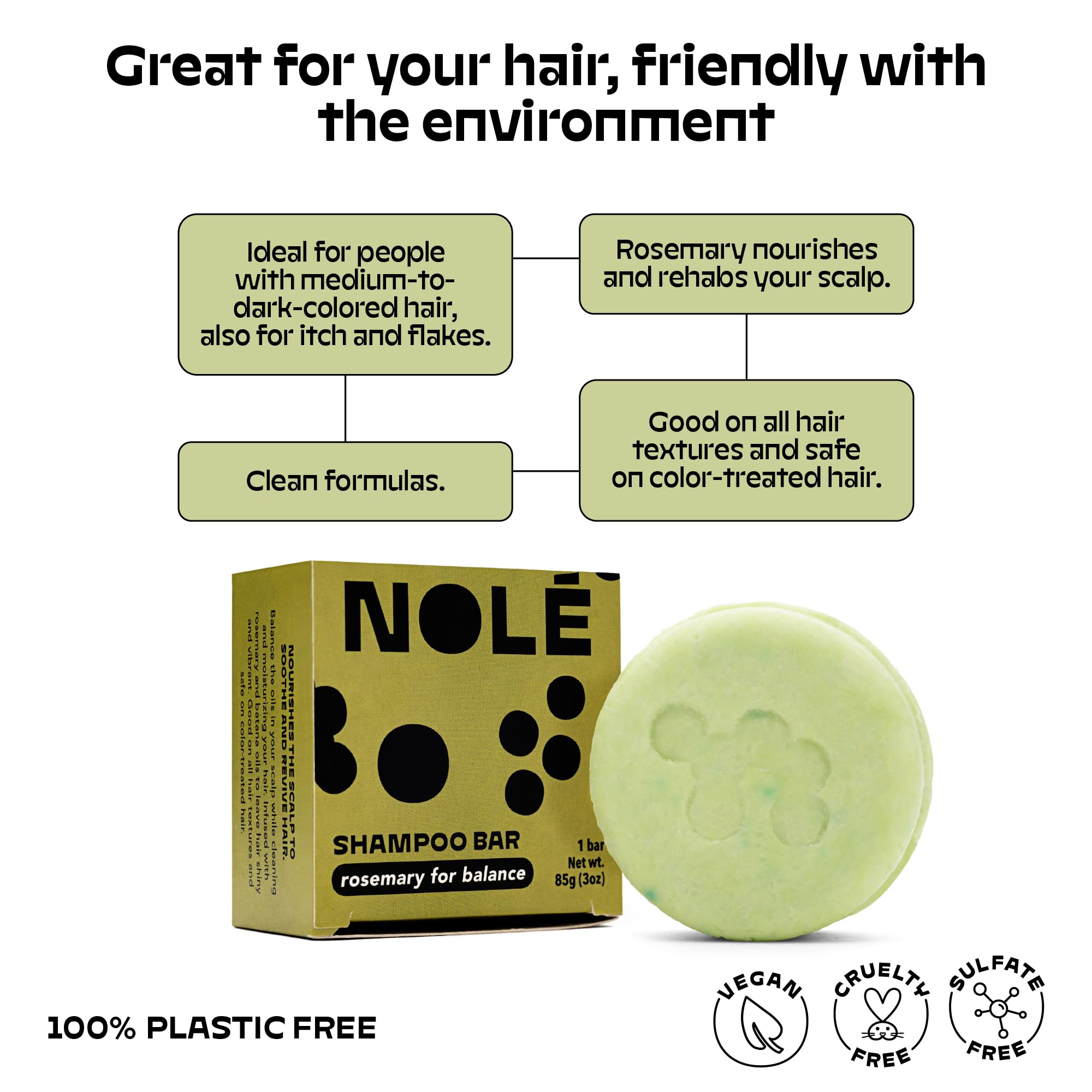 NOLE CARE Rosemary Mint Shampoo Bar With Batana Oil - Rice Protein Shampoo, For Hair Growth, Anti-Dandruff Formula, Sulfate-Free, Sustainable, Plastic-Free Packaging - 3 oz Bar