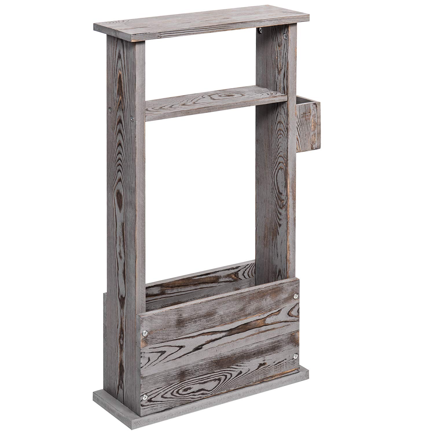 MyGift Narrow Side Table, Slim End Sofa Table in Vintage Gray Wood with Storage Shelf, Magazine and Remote Holder