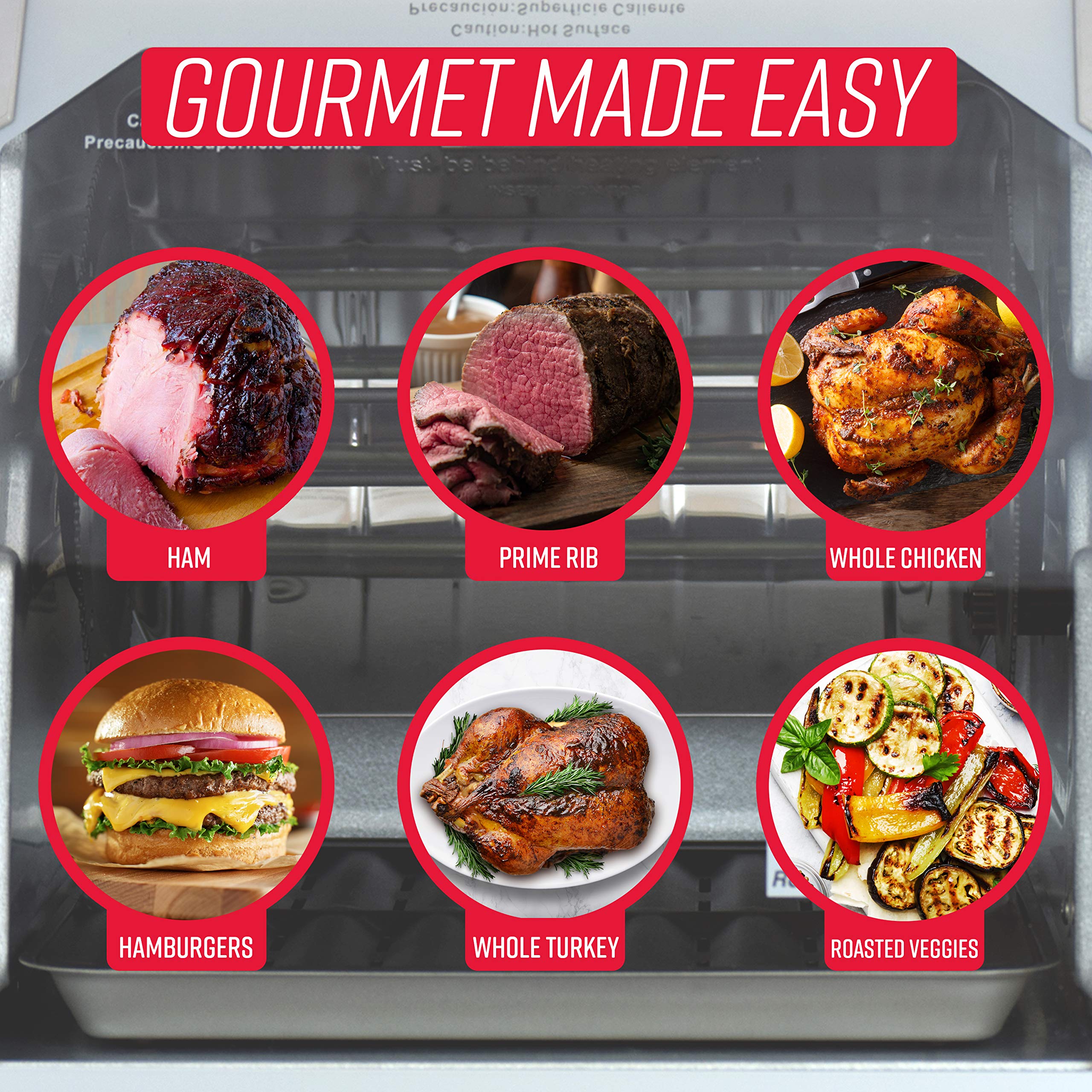 Ronco Showtime Large Capacity Rotisserie & BBQ Oven Platinum Edition, Digital Controls, Perfect Preset Rotation Speed, Self-Basting, Auto Shutoff, Includes Multipurpose Basket