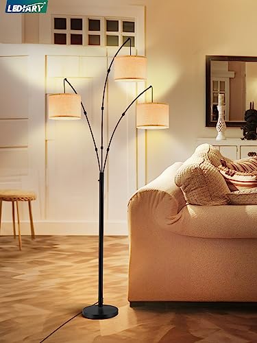 LEDIARY 3 Light Arc Floor Lamp, 82.7" Modern Black Floor Lamp for Living Room, 2400LM Tall Standing Lamp, Mid Century Tree Floor Lamp for Bedroom Office, 3 LED Bulbs Included