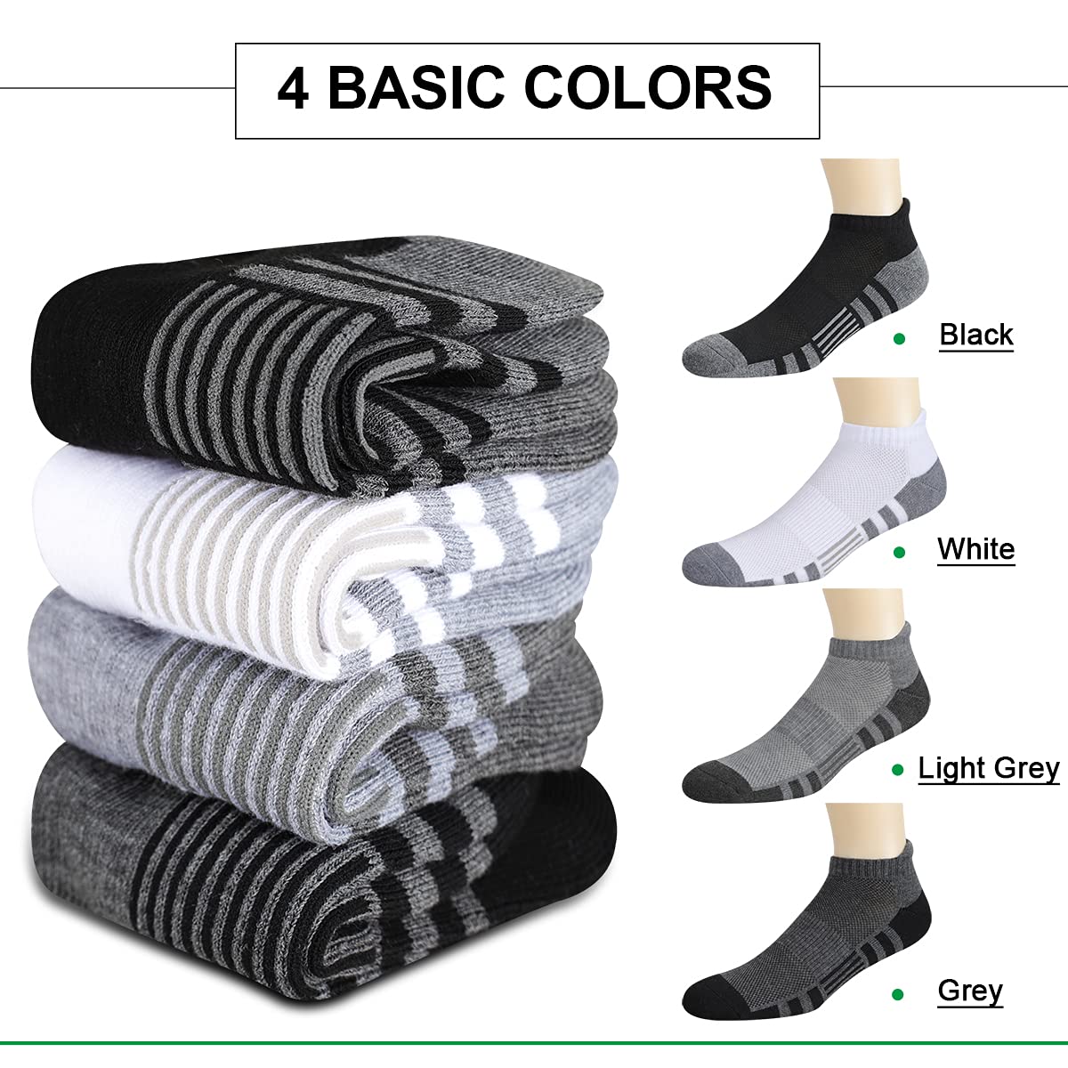 COOVAN Mens Ankle Athletic Socks Men 8 Pack Running Cushioned Breathable Low Cut Tab Socks