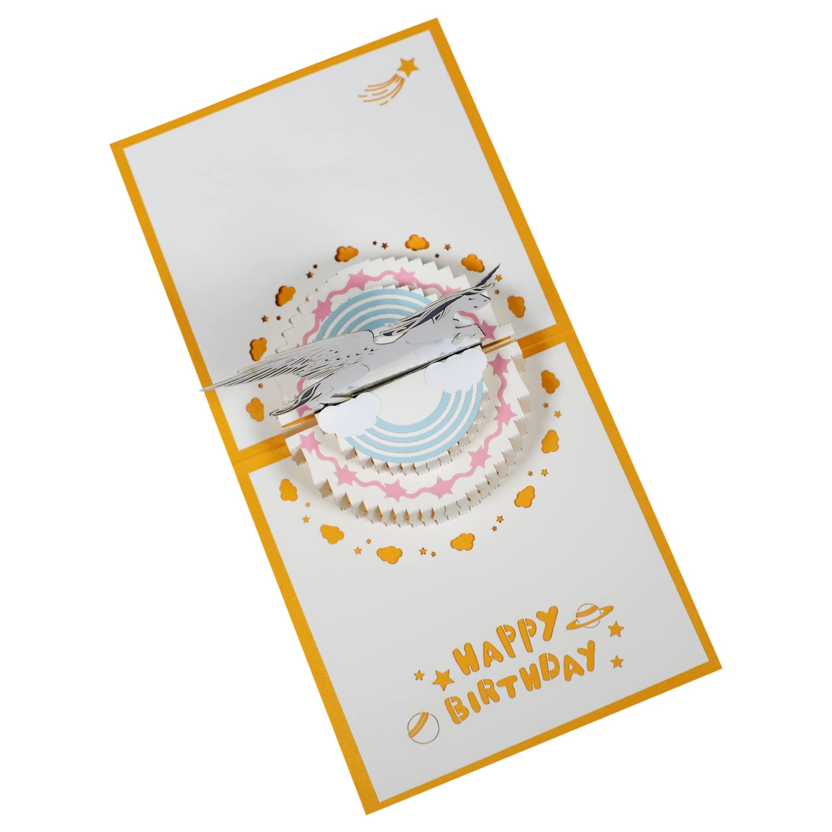 Magic Ants Pegasos Birthday Cake Pop Up Card - 3D Greeting Card, Happy Birthday Card, Funny Birthday Gift Card,Pop Up Pegasos Card,Pop Up Gift Cards,Popup Birthday Card(Gold)