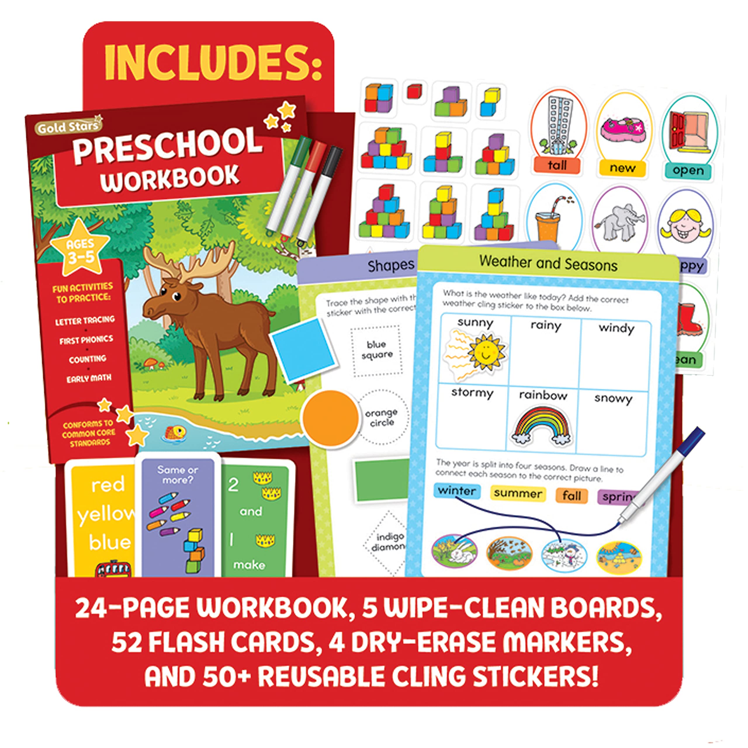 Parragon Preschool Big Activity Box Ages 3-5 Learning Toy: Learn to Write, Letter & Number Tracing, Math, & More. Box with Wipe Clean Boards, Workbook, Flash Cards, Reusable Stickers & More