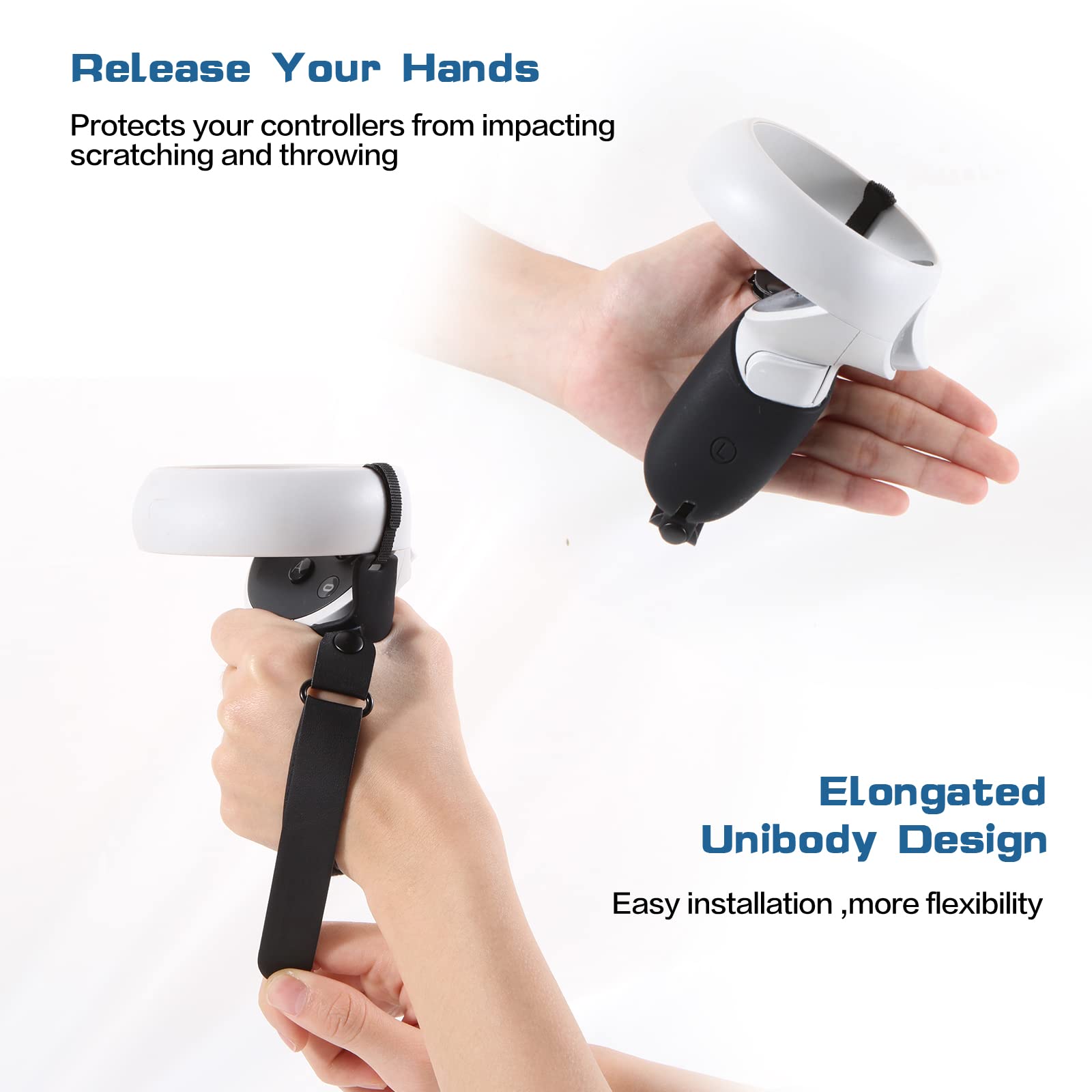 VR Accessoeries,Touch Contrller Grips Cover Compatible with Oculus Quest 2,with 1Pcs VR Silicone Face Pad,Lens Protection Cover,Thumbstick Covers,Sweat-Proof/Anti-Throw/Adjustable (Black/4Pcs Set)