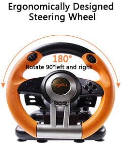 Gaming Racing Wheel, PXN-V3II 180° Competition Racing Steering Wheel with Universal USB Port and with Pedal, Suitable for PC, PS3, PS4, Nintendo Switch - Orange