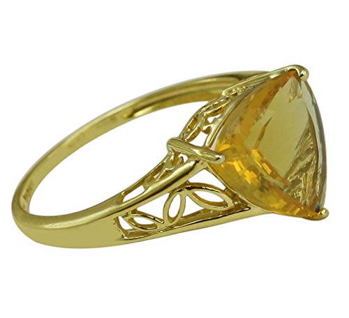Carillon Fire Opal Trillion Shape Natural Non-Treated Gemstone 10K Yellow Gold Ring Engagement Jewelry for Women & Men