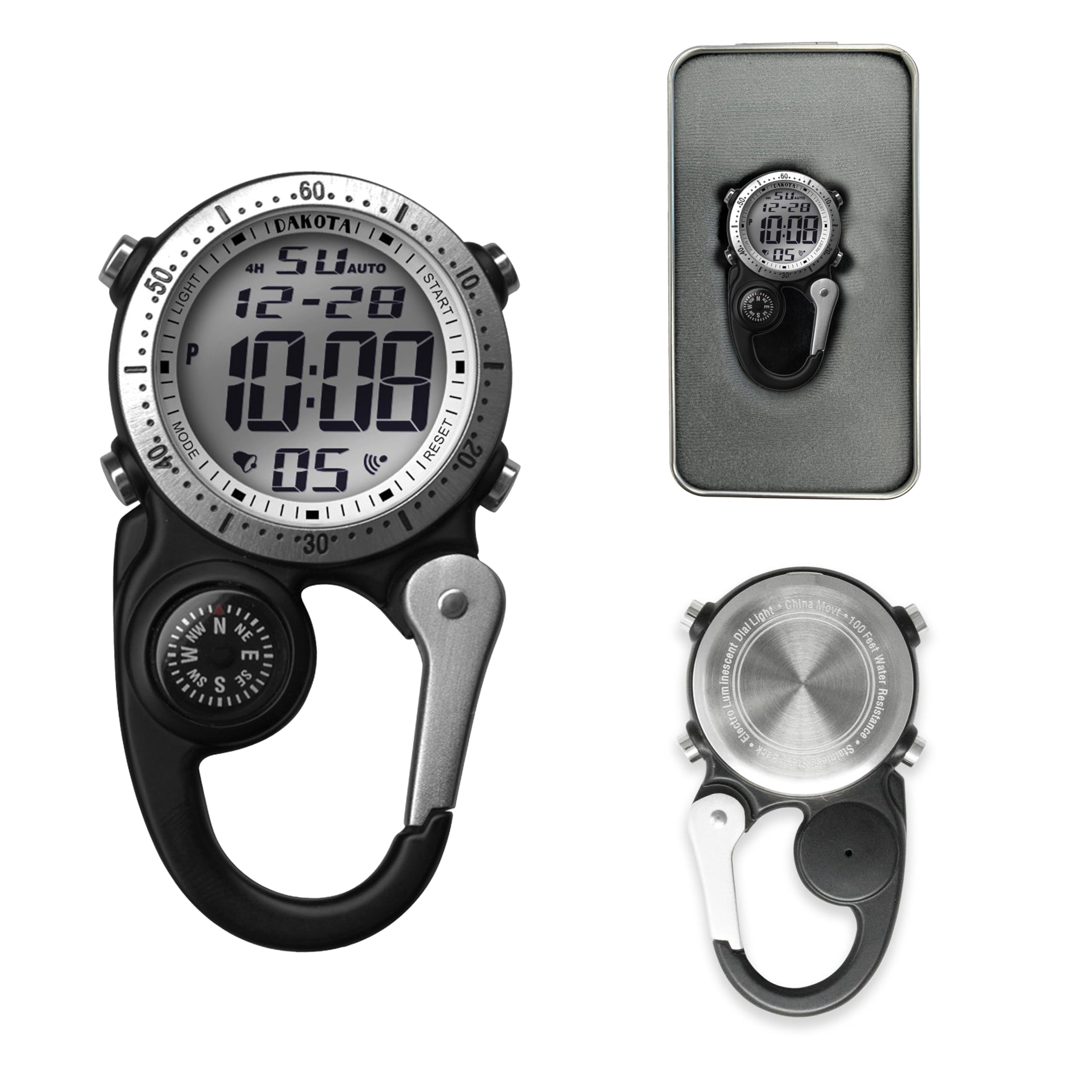 Dakota Digital Backpacker Clip Watch, Alarm, Stopwatch, Timer and Dual Time, Outdoor Gifts for Men and Women, Tactical Digital Watch