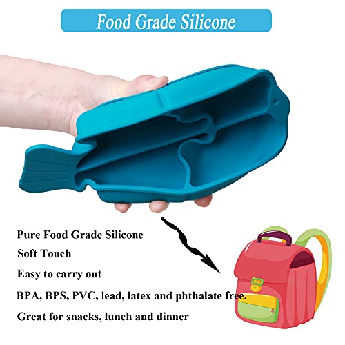 NICINGU Suction Plate for Baby,Silicone Plates for Toddler Kids Feeding Supplies Fits Most Highchair,BPA Free Dishwasher Microwave Safe-Blue Fish