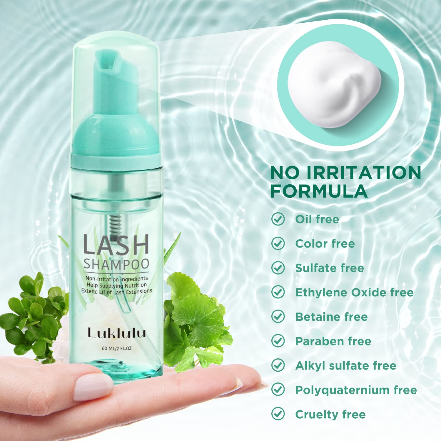 Eyelash Extension Cleanser, Luklulu Lash Shampoo 60 ml + Brush, Deep Clean Eyelid Foaming Cleanser for Extensions Natural Lashes, Paraben & Sulfate & Oil Free for Home Salon Use 3 Count (Pack of 1)