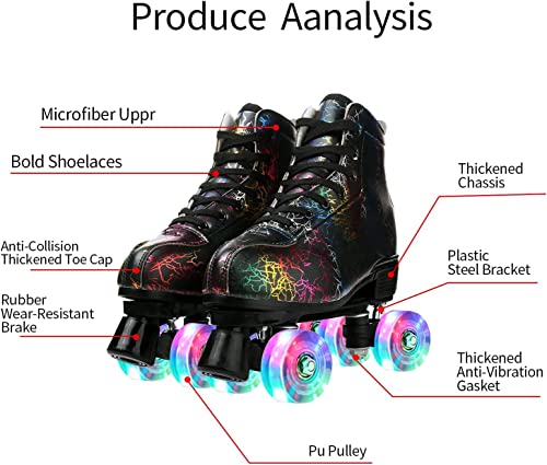 LEAFIS, Roller Skates Classic High-top for Adult Outdoor Skating Light-Up Four-Wheel Roller Skates Shiny Roller Skates for Women (Lightning Black Flash Wheel,44), 44 US 9.5