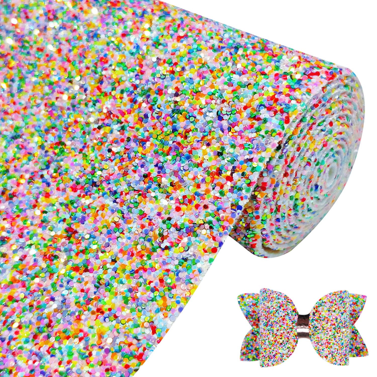 Greatdiy Sparkly Mixed Color Chunky Glitter Faux Leather Roll 12 x 52 inch Shiny Synthetic Leatherette Winter Fabric for Making DIY Bows Crafts (20061#12)