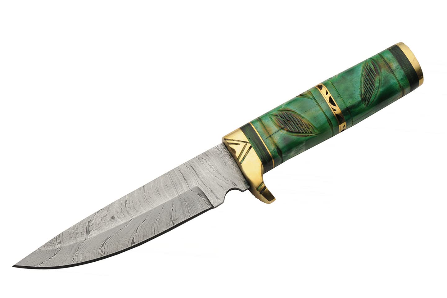 Damascus Steel Blade Brass Forrest Bone Handle Brass & Wood Spacers 10.5" Hunting Knife
