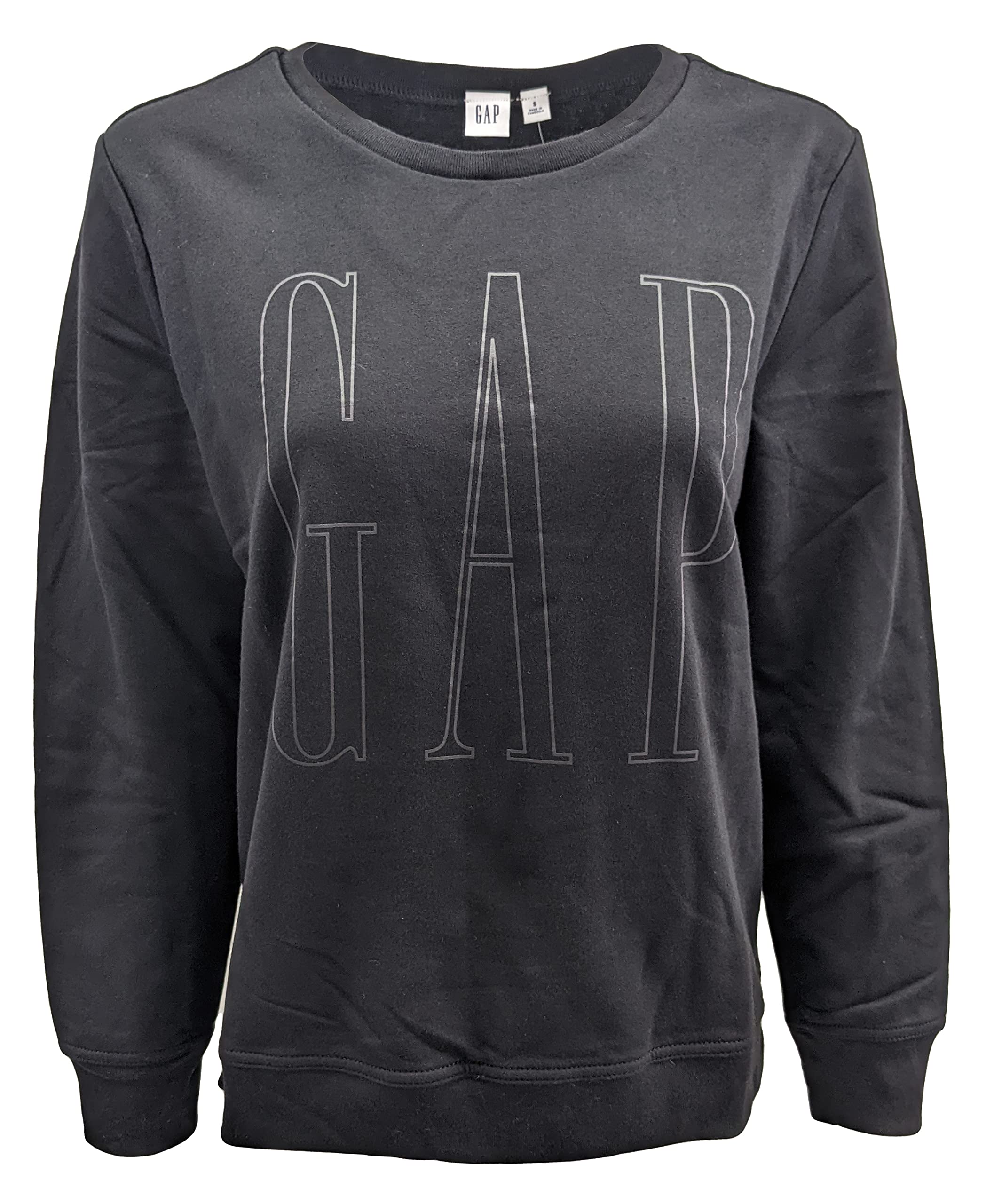 Gap Factory Women's Big Thin Logo Crewneck Pullover Sweatshirt (Large, Black (Black Logo))