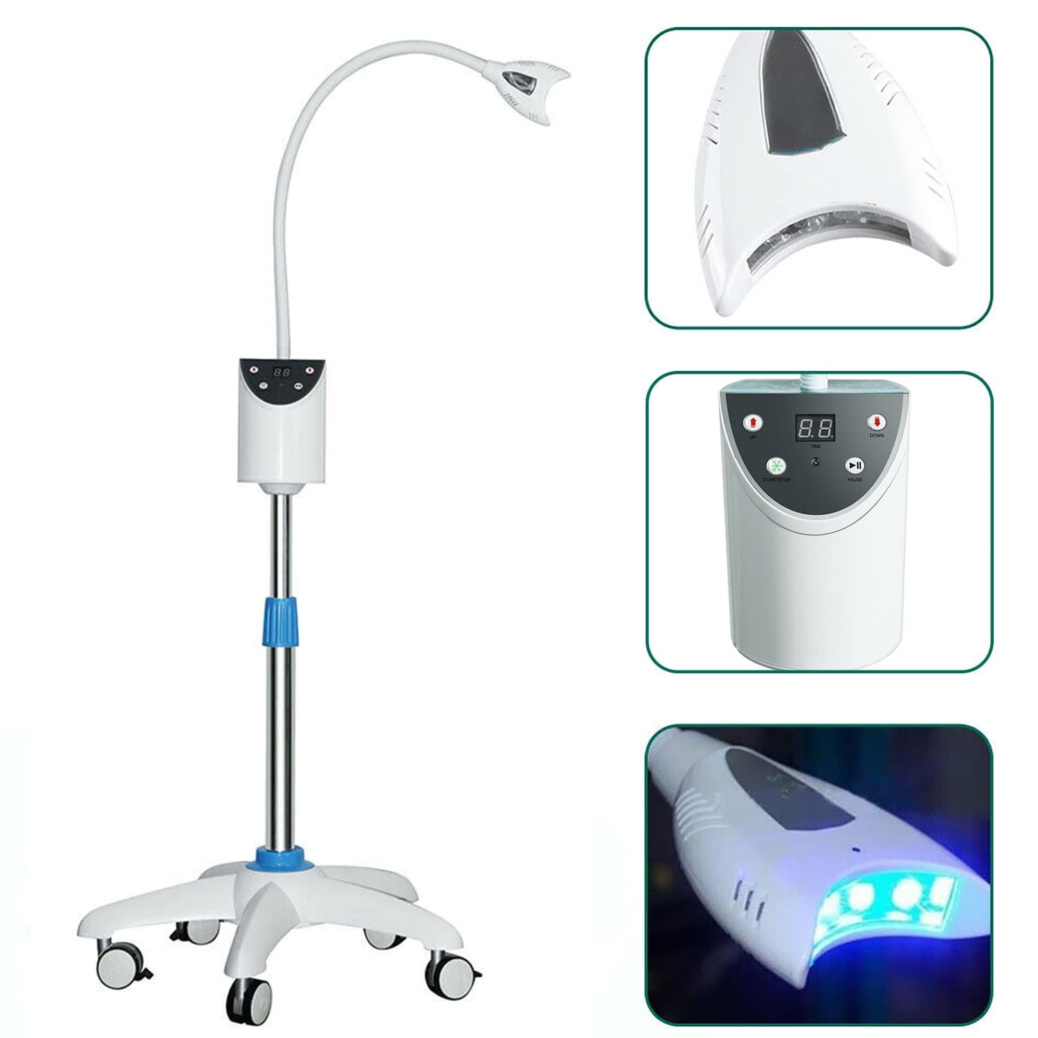 EZGO Dental Mobile Teeth Whitening Lamp Cold Bleaching Teeth Whitening Blue Light Machine LED Teeth Whitener Accelerator Light,Teeth Whitening Gel Refill Pack, 20 Pieces C-Shape Cheek Retractor