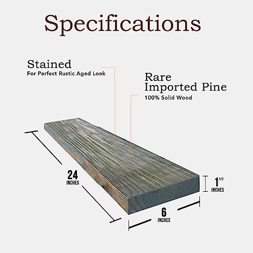 Willow & Grace Easily Mounted Floating Wall Barn Wood Shelves for Home Living Rooms and Bedrooms, Rustic Gray, 24 Inch, (Set of 2)