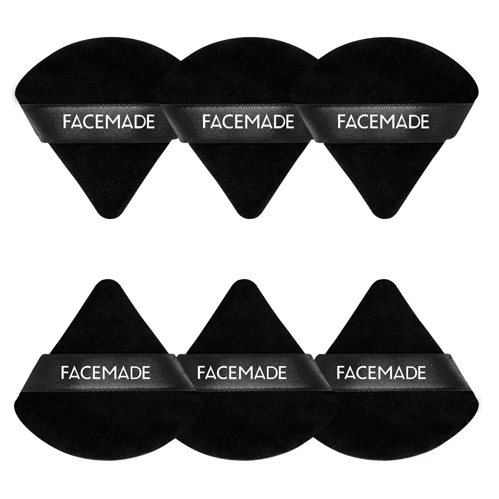FACEMADE 12 Pieces Face Powder Puff with a Travel Case, Soft Makeup Puff with a Container, Triangle Velour Makeup Sponge for Loose Powder Body Powder, Beauty Makeup Tools, Black