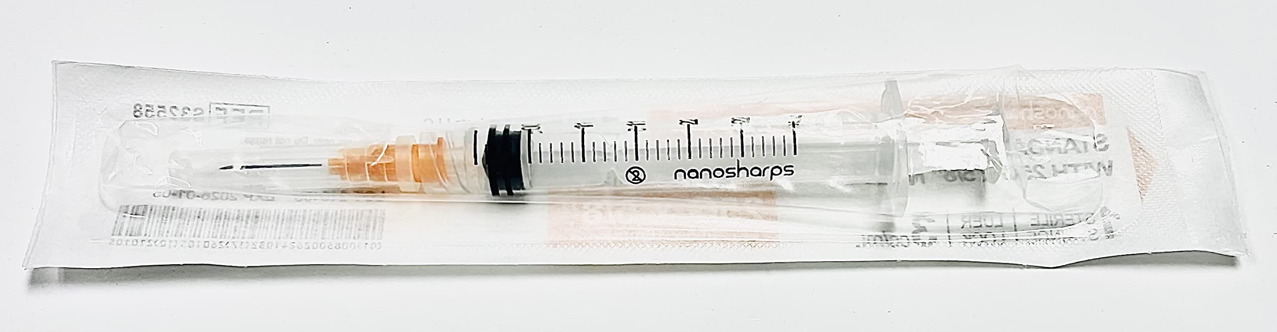 NANOSHARPS Disposable 3cc/ml Luer Lock with 25G 5/8"(16mm), Individually Sealed, Pack of 100
