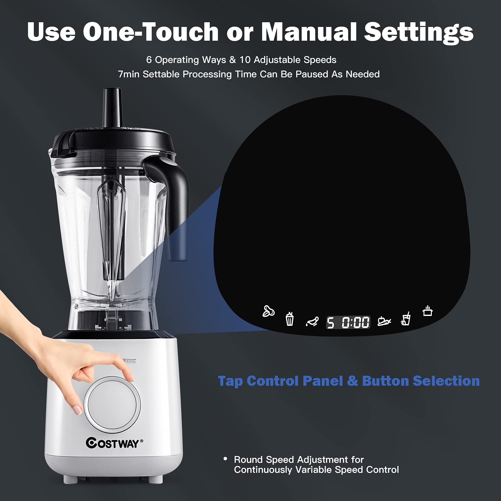 COSTWAY Professional Countertop Blender, 6 Pre-Setting Programs & 10 Speed Control, Smoothies Crushing Maker with 64oz Tritan BPA-Free Pitcher & Built-in Timer, Tamper, 1500W