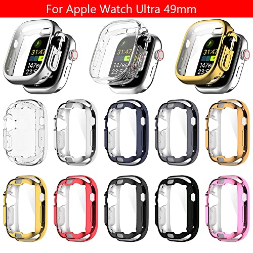 SAWIDEE TPU Glass+case for Apple Watch Series Ultra 49mm smartwatch PC Screen Protector Bumper Tempered for Apple Watch Ultra 49mm (Color : Gold)