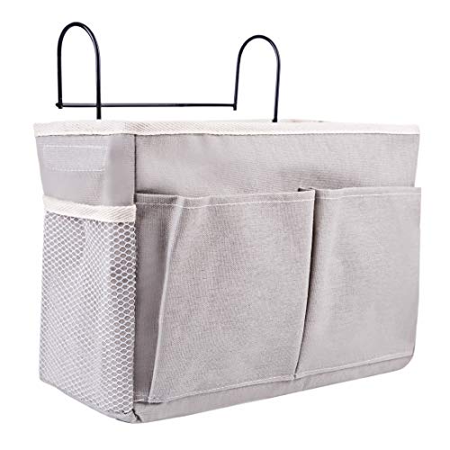 Scakbyer Bedside Caddy, 2PCS Bedside Storage Hanging Bag Bunk Bed Storage Caddy for Dormitory Room, Hospital Bed Rails, Baby Bed, Camp (Grey)