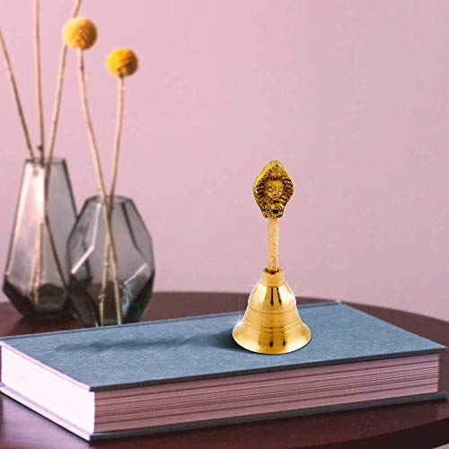 Shubhkart 3.5" Inches Polished Brass Handcrafted Hand Held Small Service Bell/Pooja Bell/Naag Ghanti