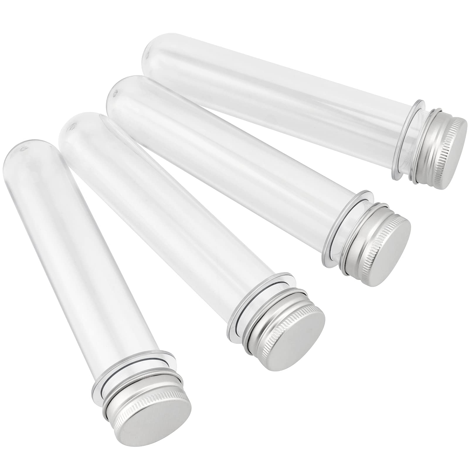 SHEUTSAN 50 Pack 70ml Clear Test Tubes, 29 x 150mm Plastic Test Tubes with Screw Caps, Stand Bottom Test Tubes Containers for Gumball Candy Storage, Bath Salt, Bridal Shower, Wedding, Party Favors