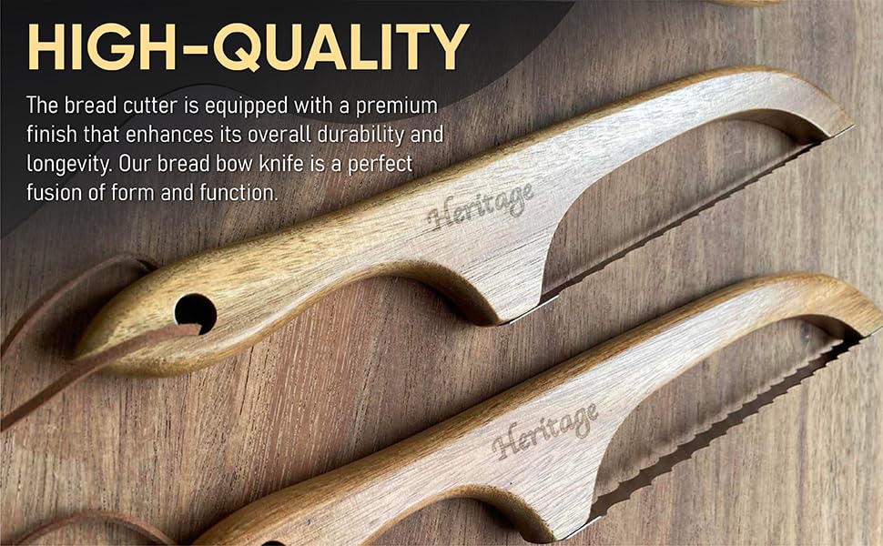 Generic Heritage Cutlery Bread Knife for Homemade Bread - Time-Saving & Easy Slicing - Perfect Bread Cutter for Sourdough Bread - Premium Finish, Ergonomic Design, No Mess, Large, Brown