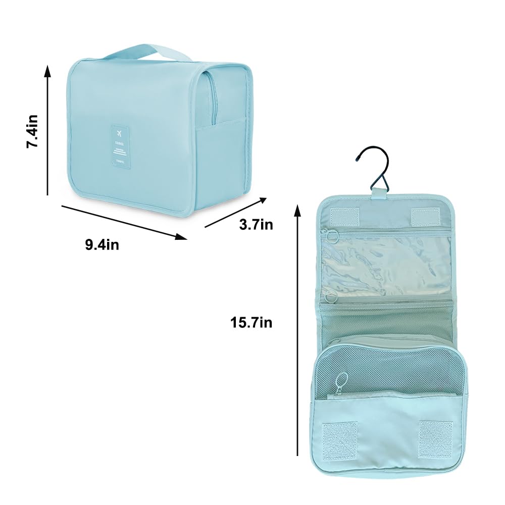 SRVR Toiletry Bag for Women Hanging Toiletry Bag Water Resistant,Cosmetic Makeup Travel Organizer with Hanging Hook (Light Blue)