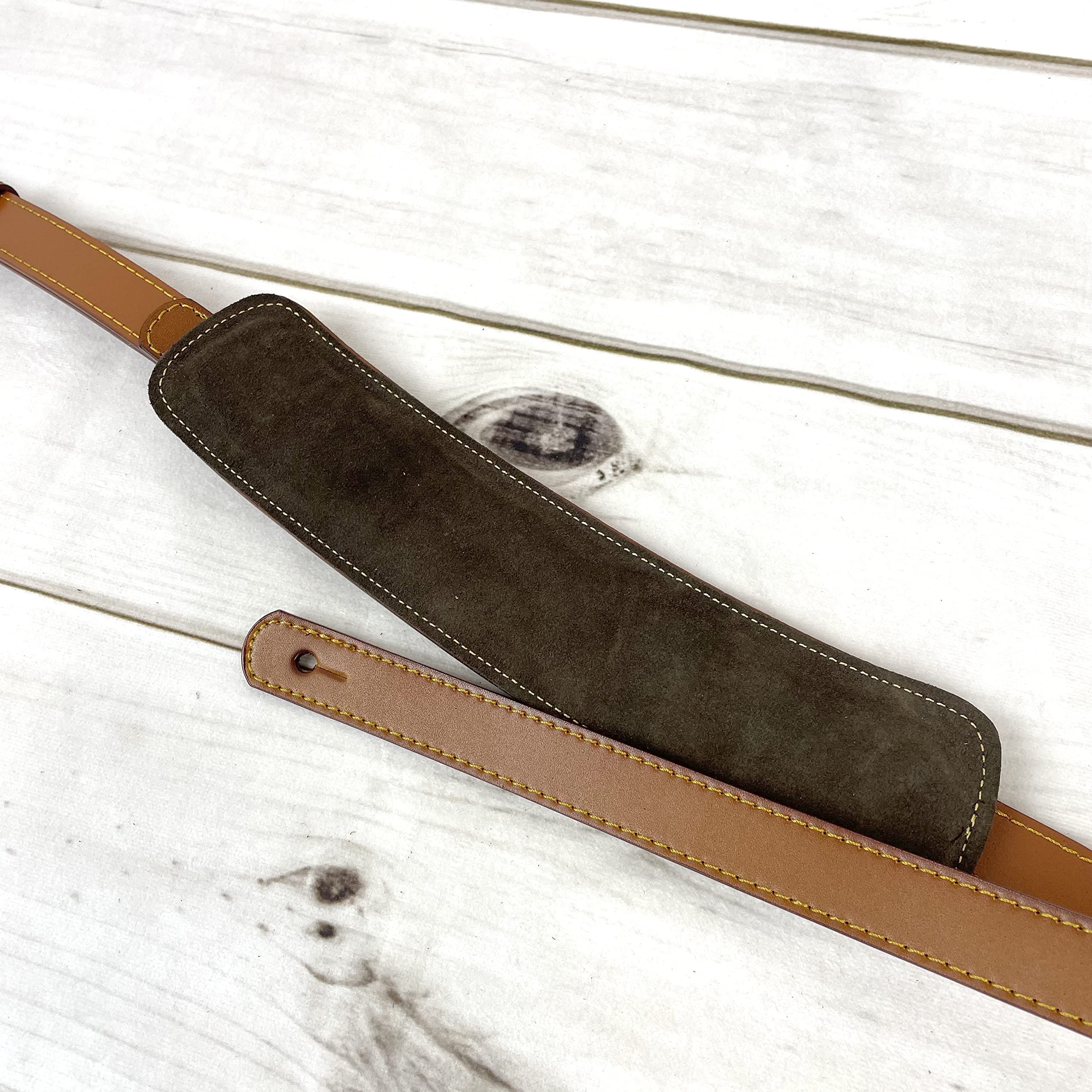 Walker And Williams C-18-VBRN Vintage Brown Premium Grain Leather Slash Guitar Strap With Deluxe Soft Suede Pad For Acoustic, Electric, And Bass Guitars
