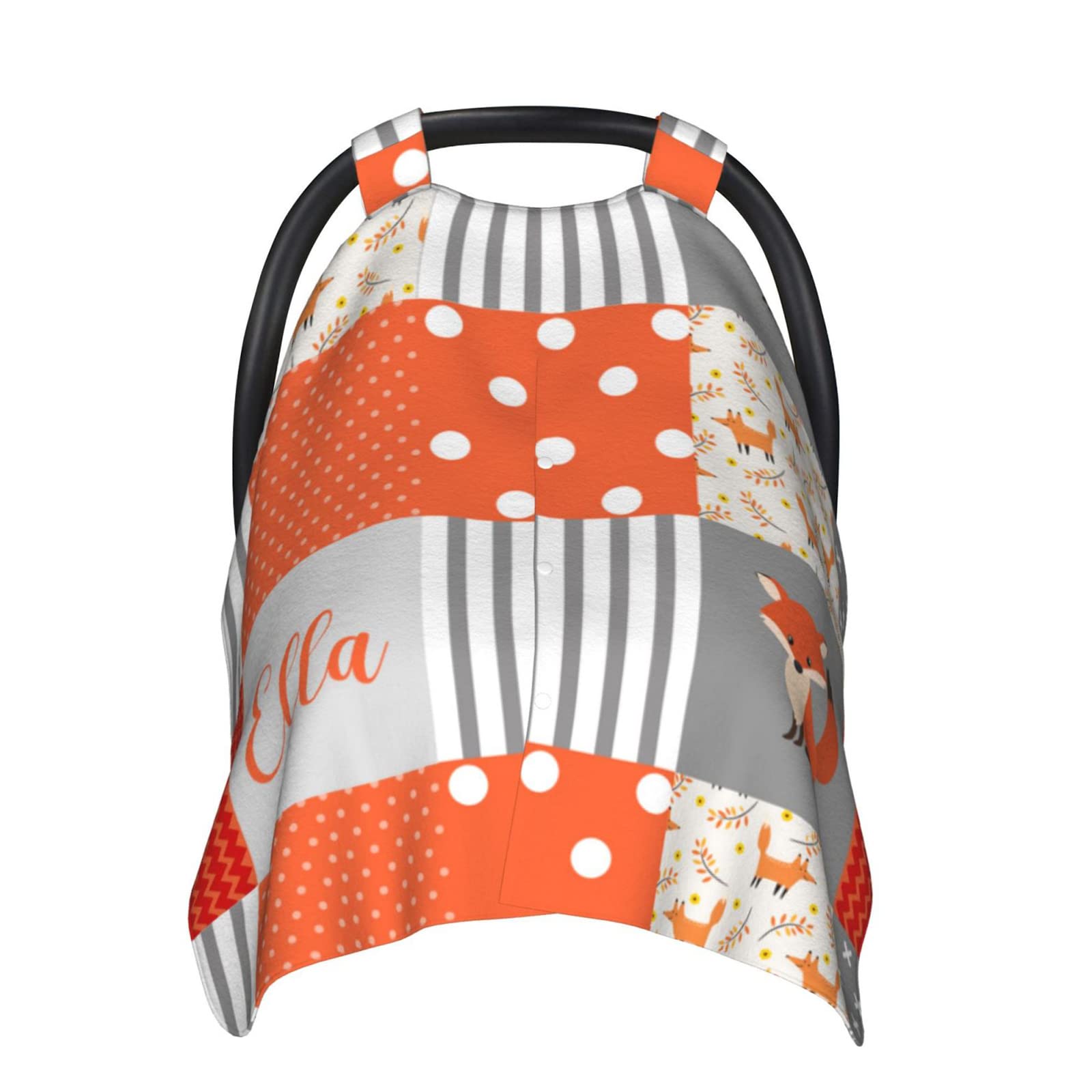 Personalized Fox Plaid Baby Infant Car Seats Canopy for Babies with Name, Custom Multi-use Blankets for Baby Boys Girls, Peekaboo Minky Nursing Breastfeeding Stroller Cover Canopies for Newborn